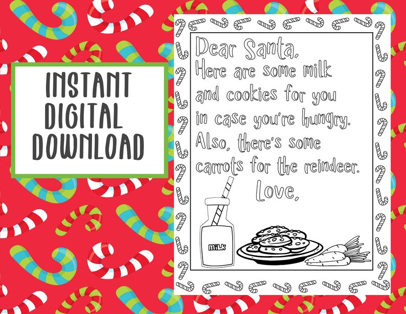 Santa's Milk and Cookies Letter, Christmas Sweets Printable Coloring ...