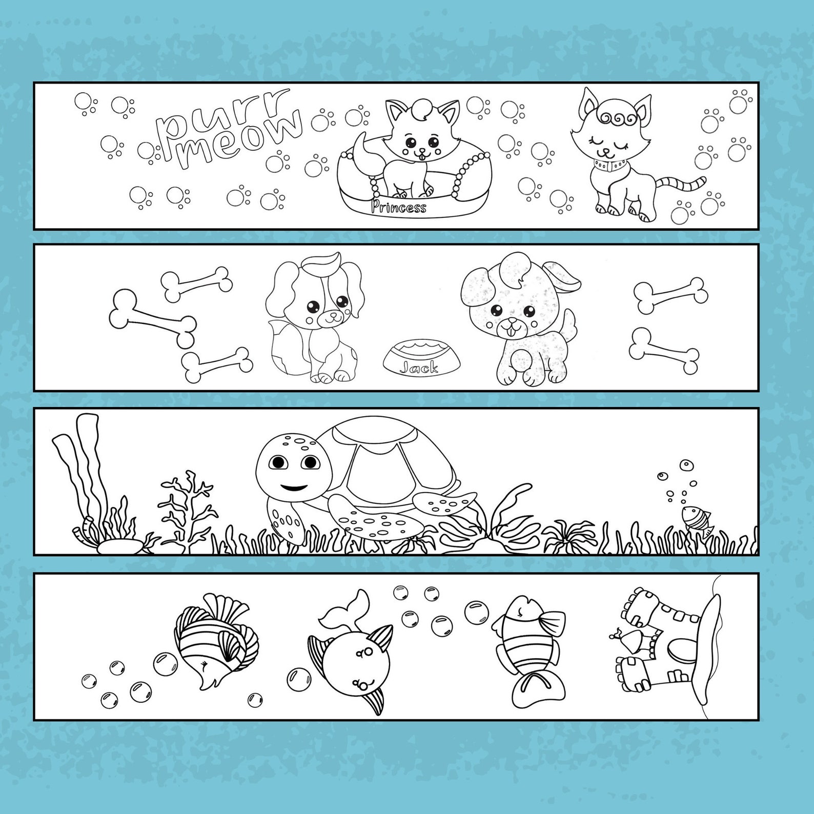 Pets Coloring Bookmarks Printable Kids Bookmarks to Color - Etsy