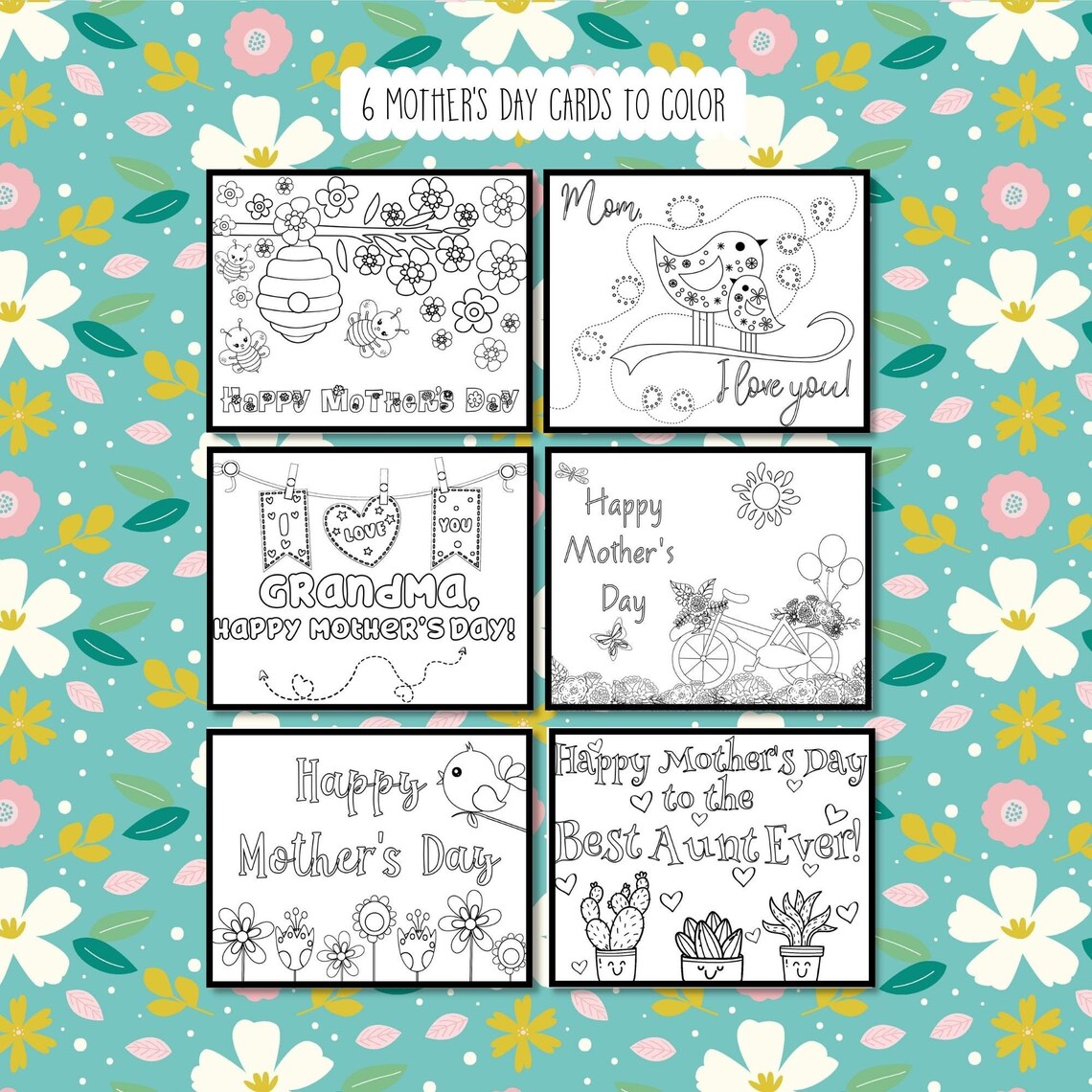 Mothers Day Cards Coloring Printable Mom Card With Envelope Template - Etsy