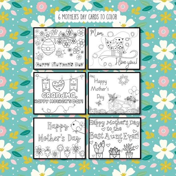 Mothers Day Cards Coloring Printable Mom Card With Envelope - Etsy
