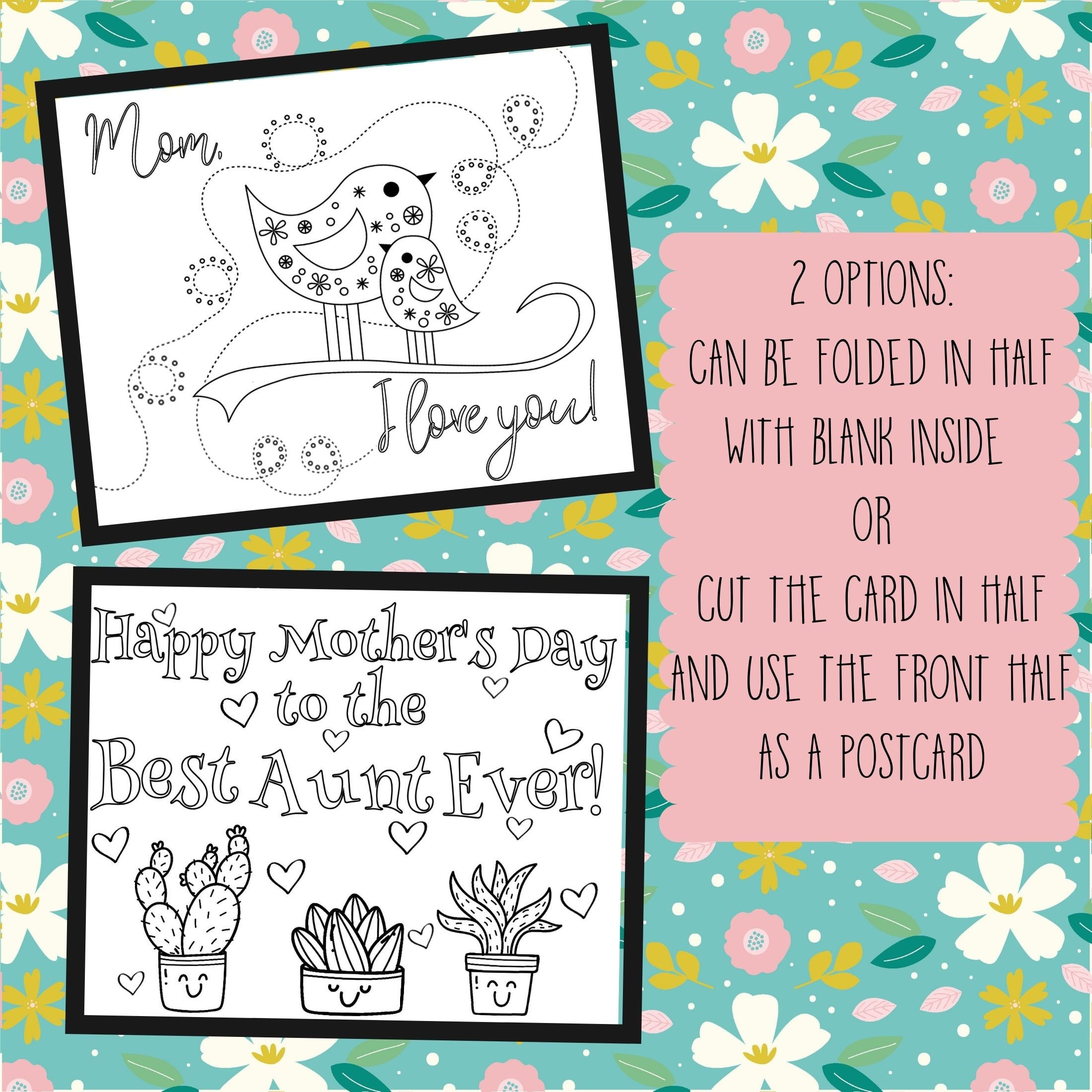 Mothers Day Cards Coloring Printable Mom Card With Envelope Template - Etsy