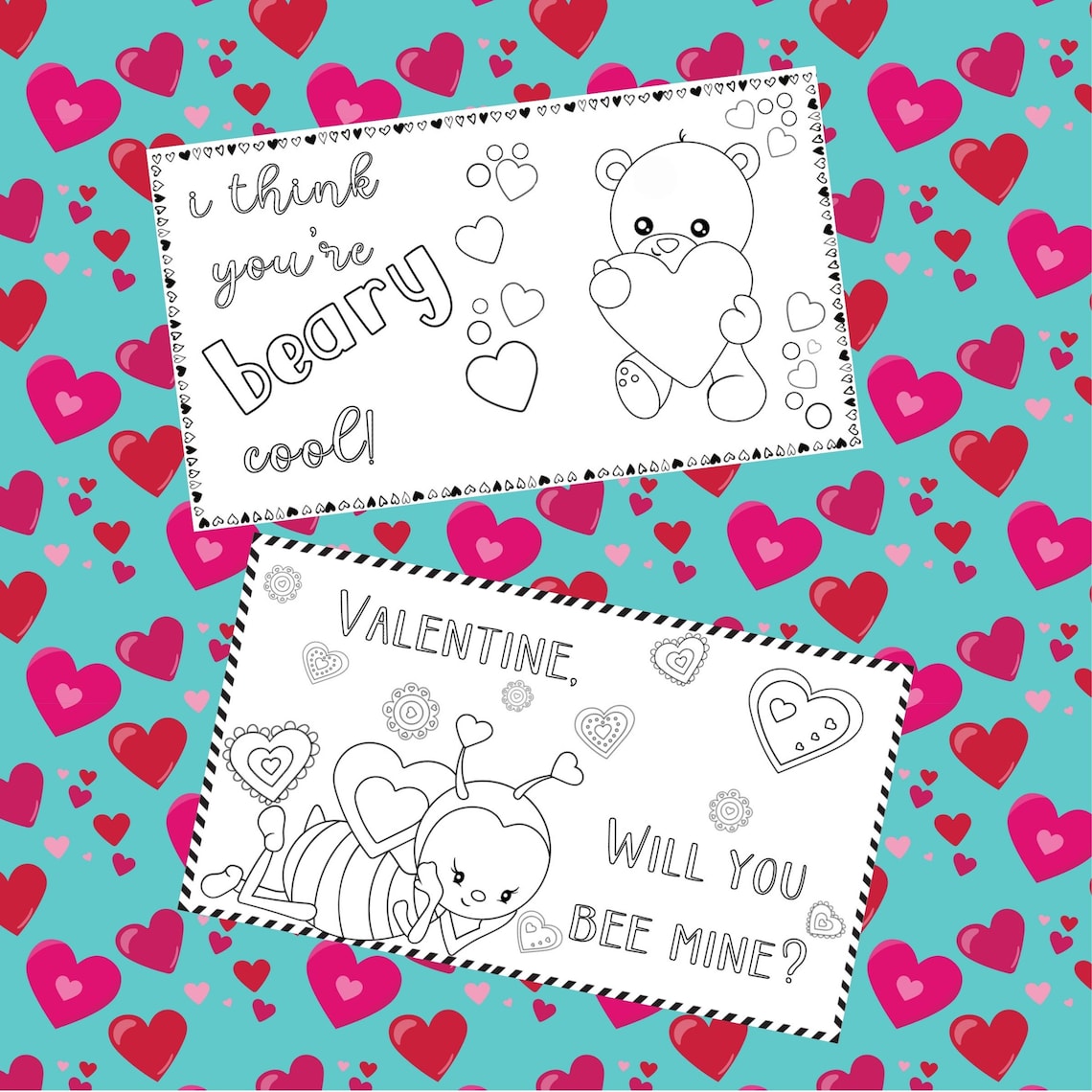Kids Coloring Valentine's Day Cards - Etsy