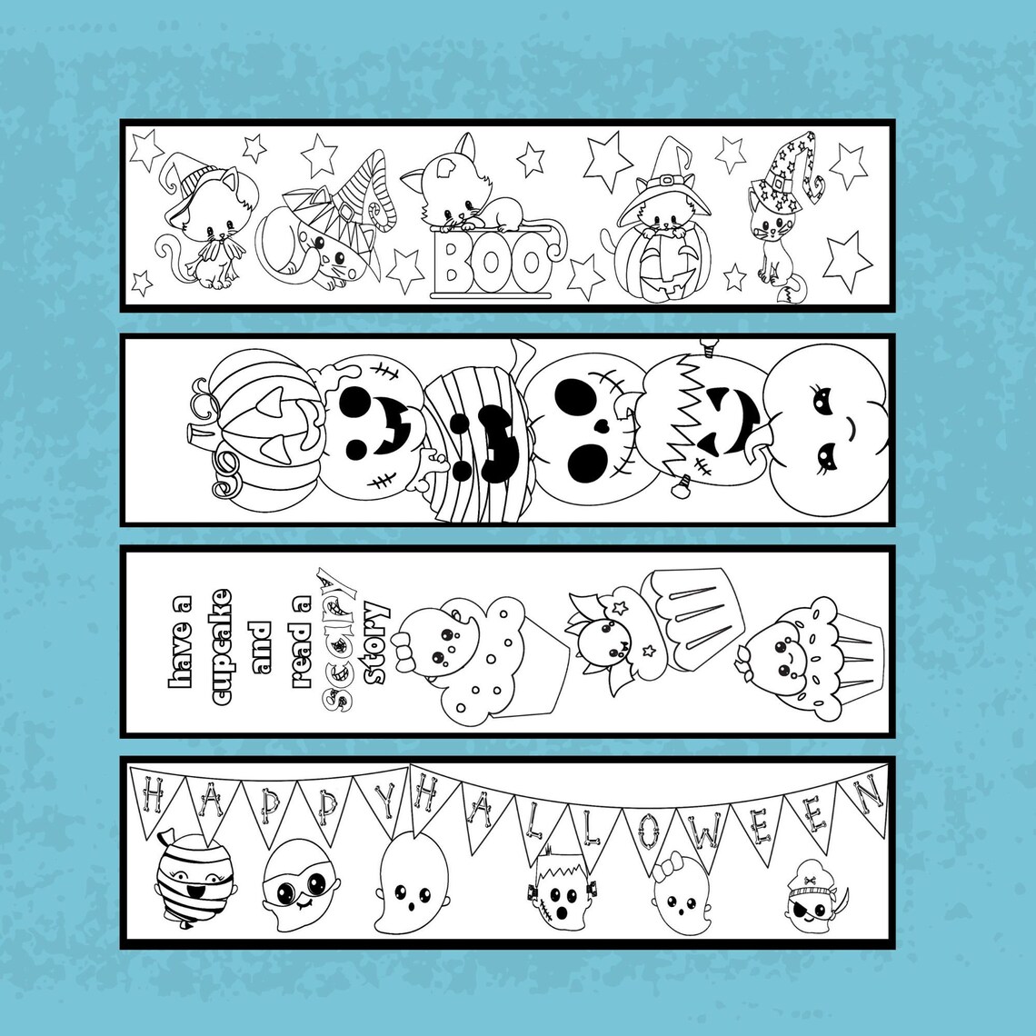 Halloween Coloring Bookmarks Printable Bookmarks to Color - Etsy