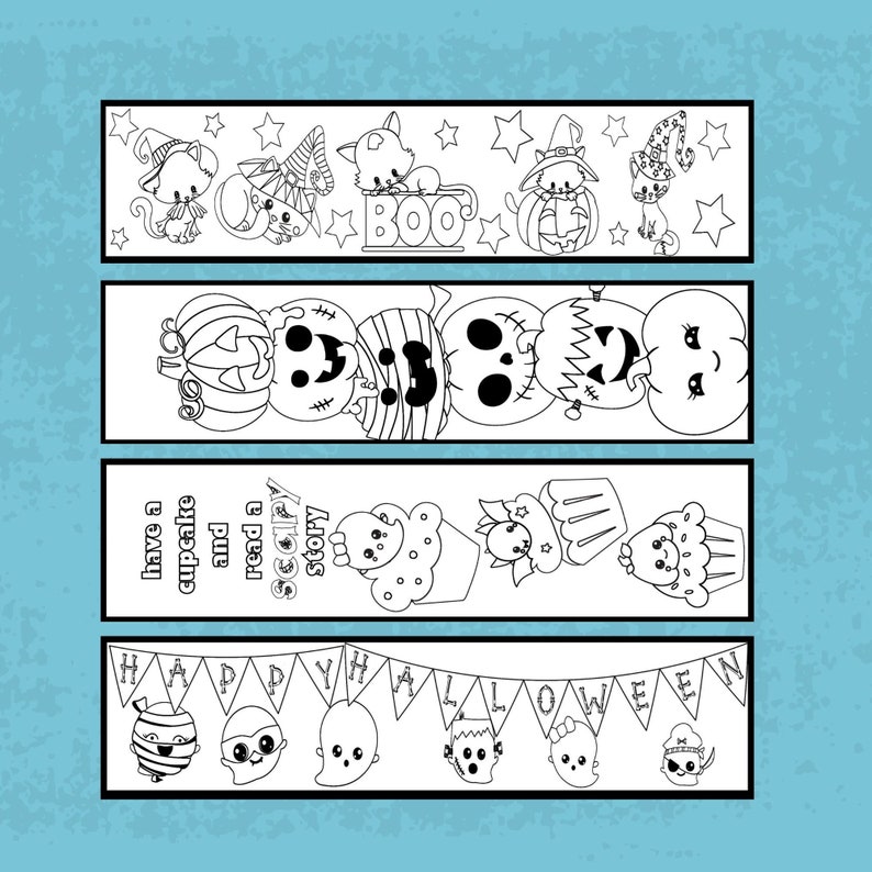 Halloween Coloring Bookmarks Printable Bookmarks to Color - Etsy Sweden
