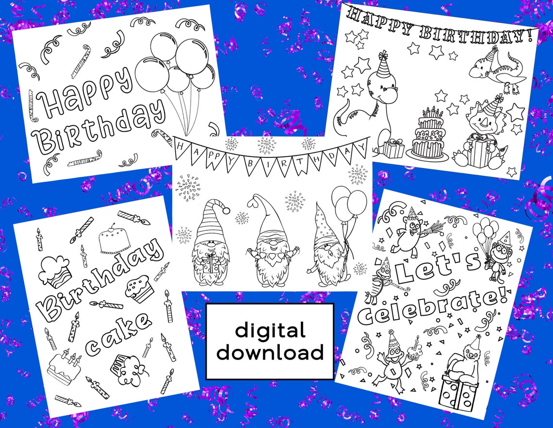 Happy Birthday Celebration Kids Coloring Pages - Etsy