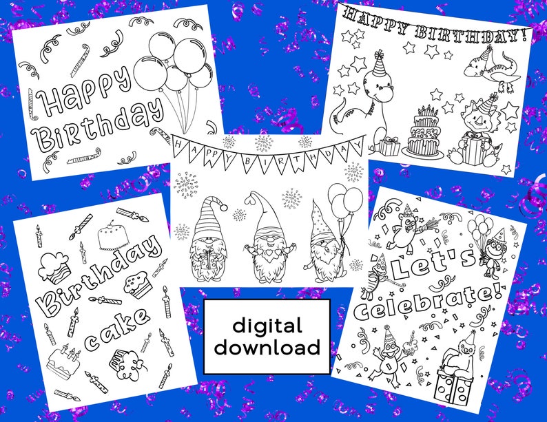 Happy Birthday Celebration Kids Coloring Pages - Etsy