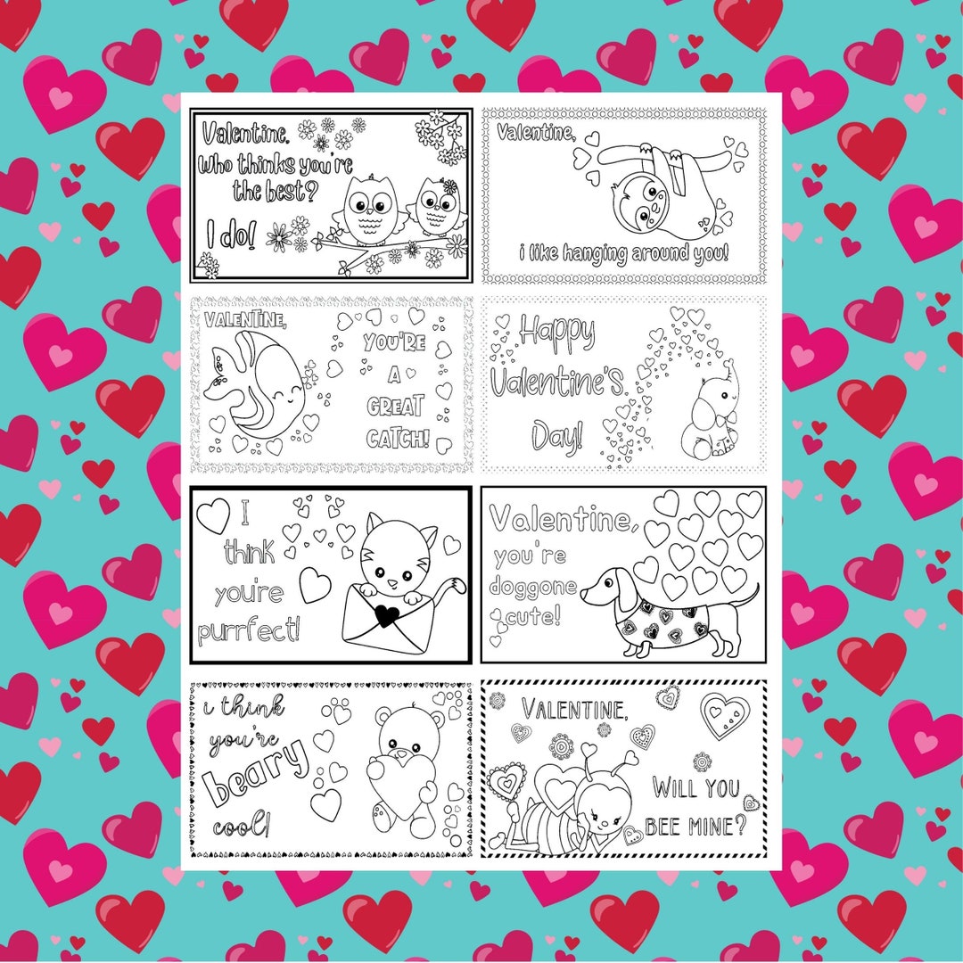Kids Coloring Valentine's Day Cards - Etsy