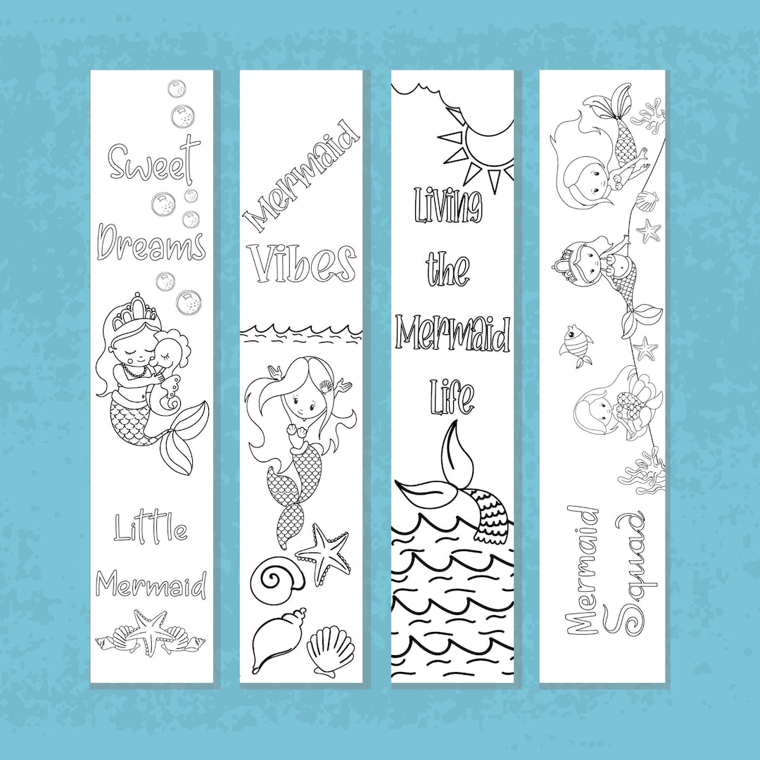 Mermaid Coloring Bookmarks -mermaid Party Favor - Etsy