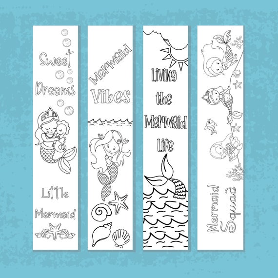 Mermaid Coloring Bookmarks mermaid Party Favor - Etsy