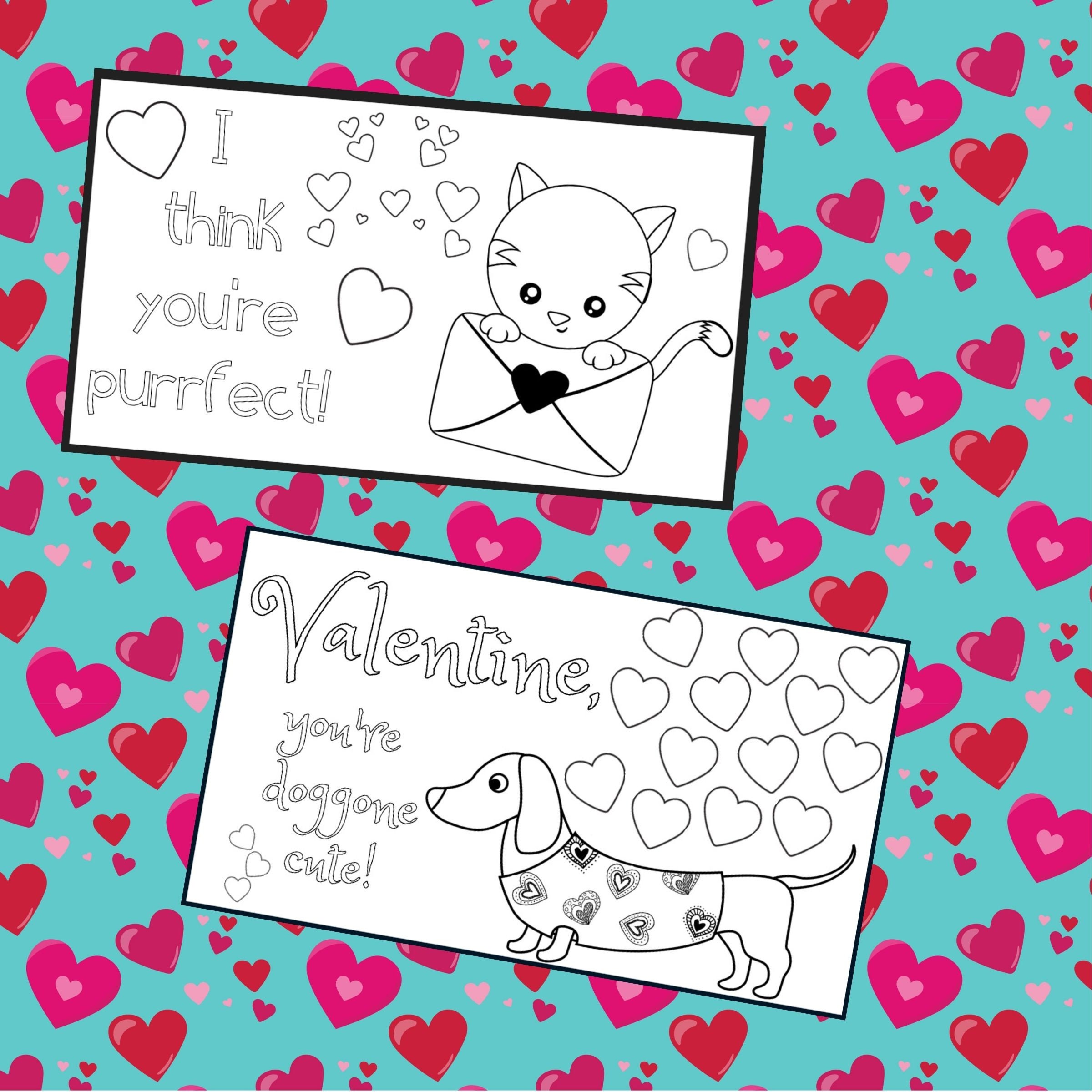 Kids Coloring Valentine's Day Cards - Etsy