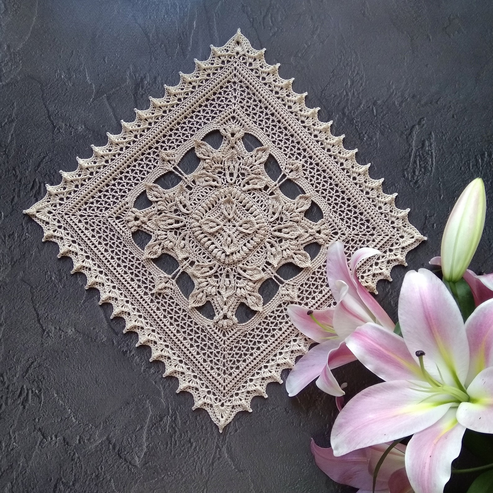 Doily Lily Square. Crochet Pattern With Photo Tutorial. PDF Doily ...