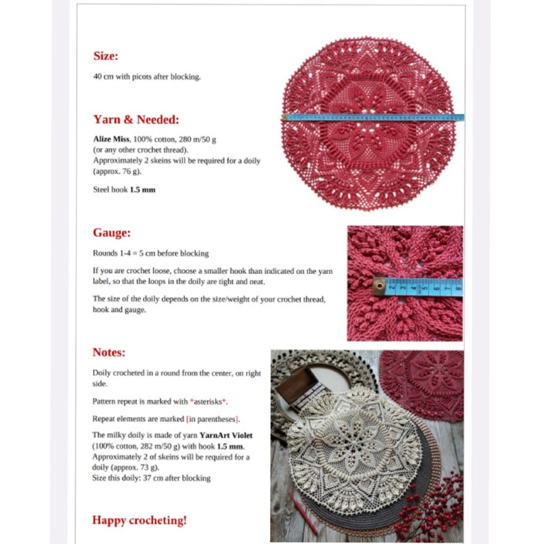 Pattern With Photo Tutorial for Crochet Doily Gloria. PDF Crochet Doily ...