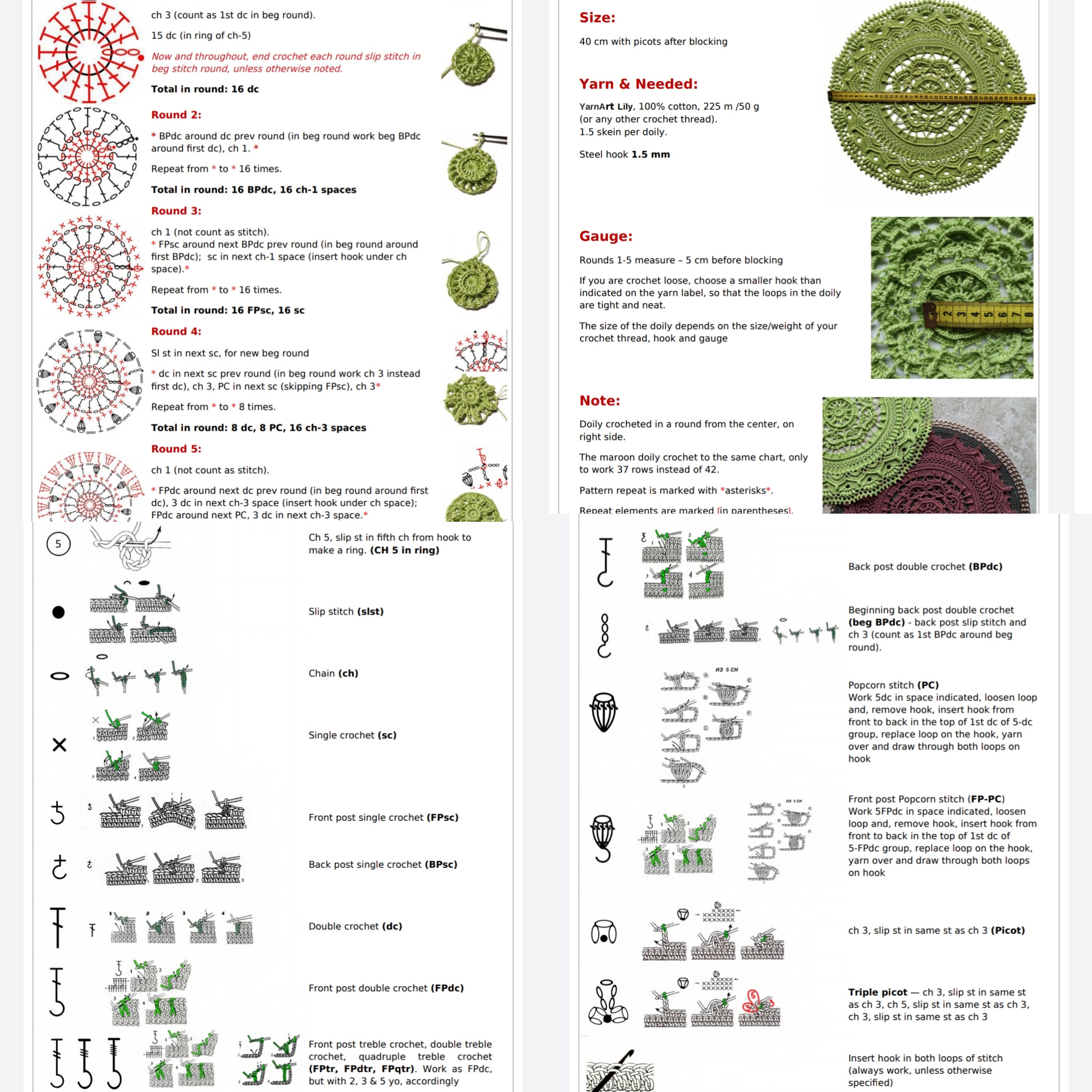 Pattern with photo tutorial for crochet doily Jane. PDF doily | Etsy