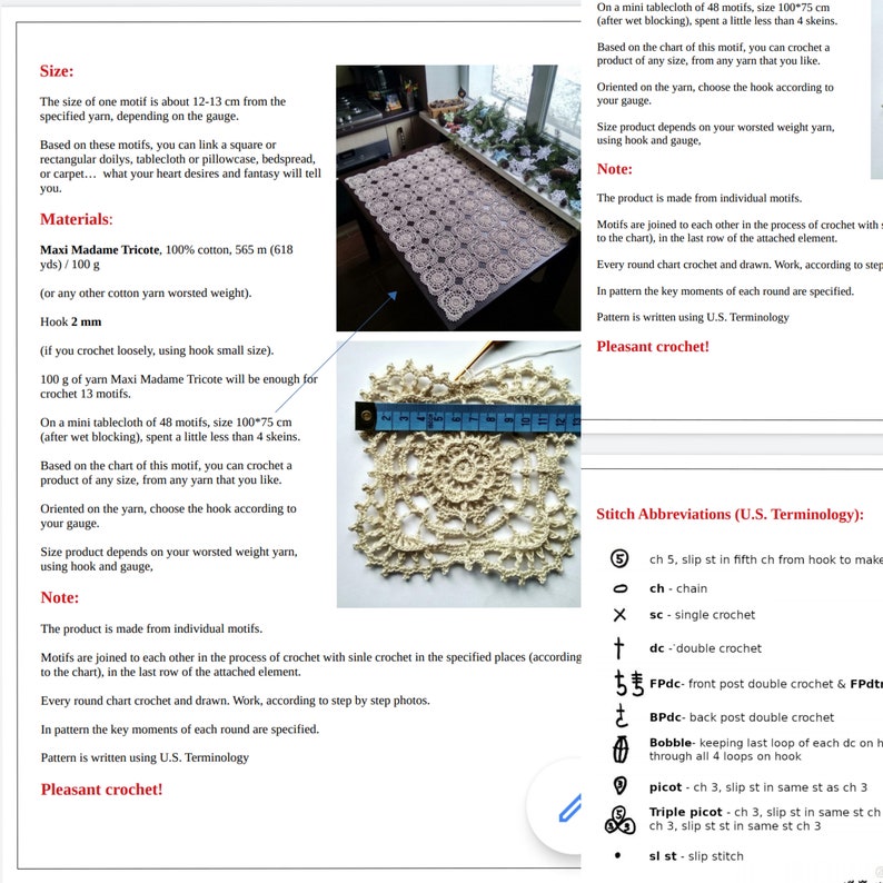 Crochet Tablecloth of Motifs floral. Crochet Pattern Photo - Etsy