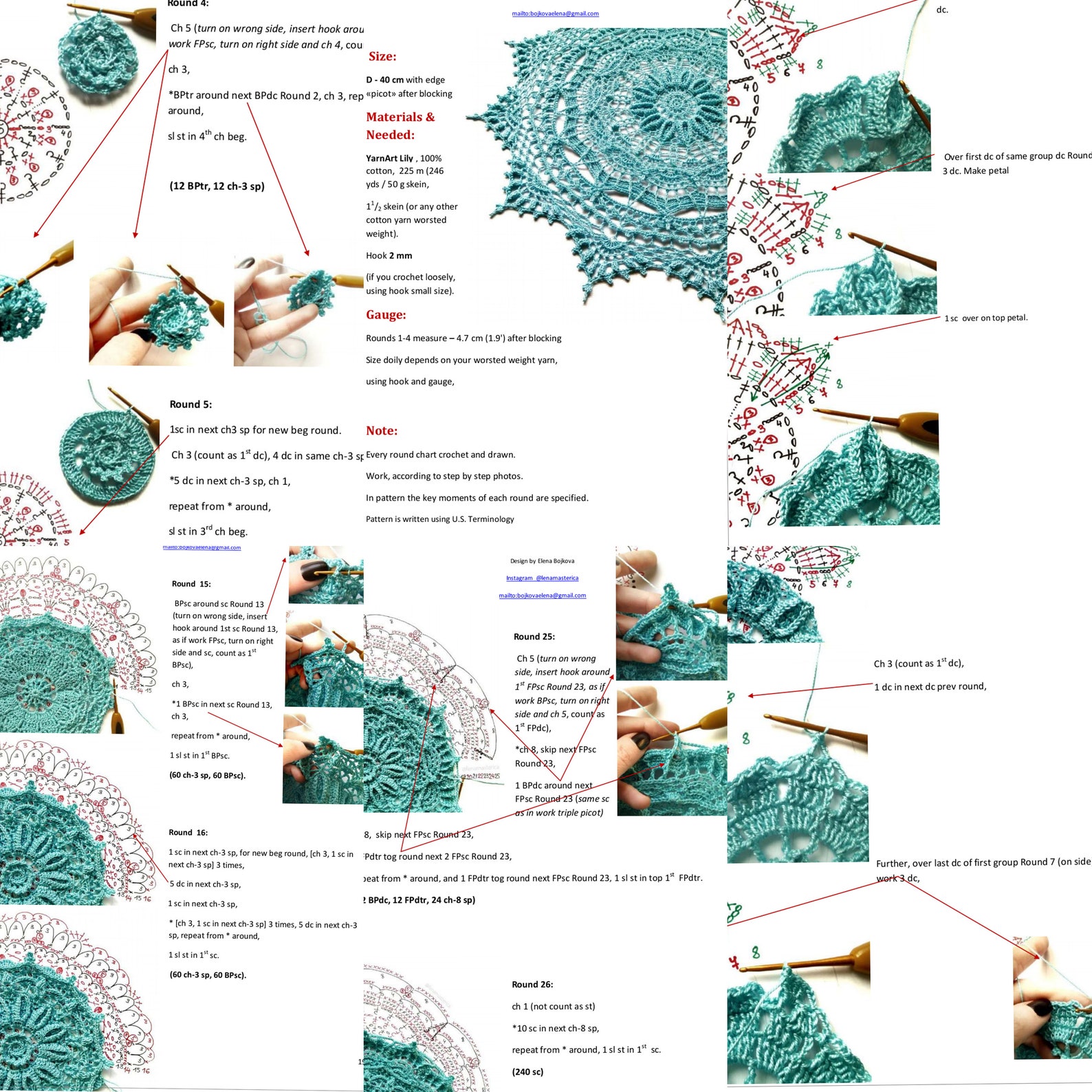 Crochet Pattern + Photo Tutorial. PDF Crochet Doily Pattern Leila. Step ...