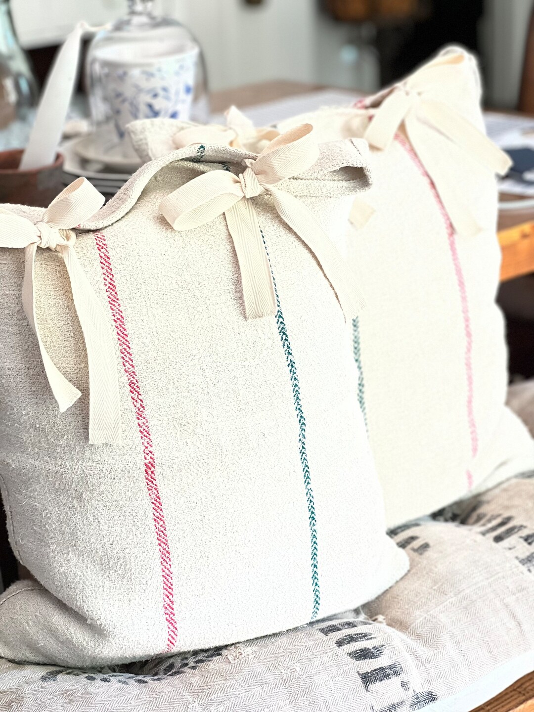 Antique French Linen Covers/french Grain Sack Cushion/grain Sack Pillow ...