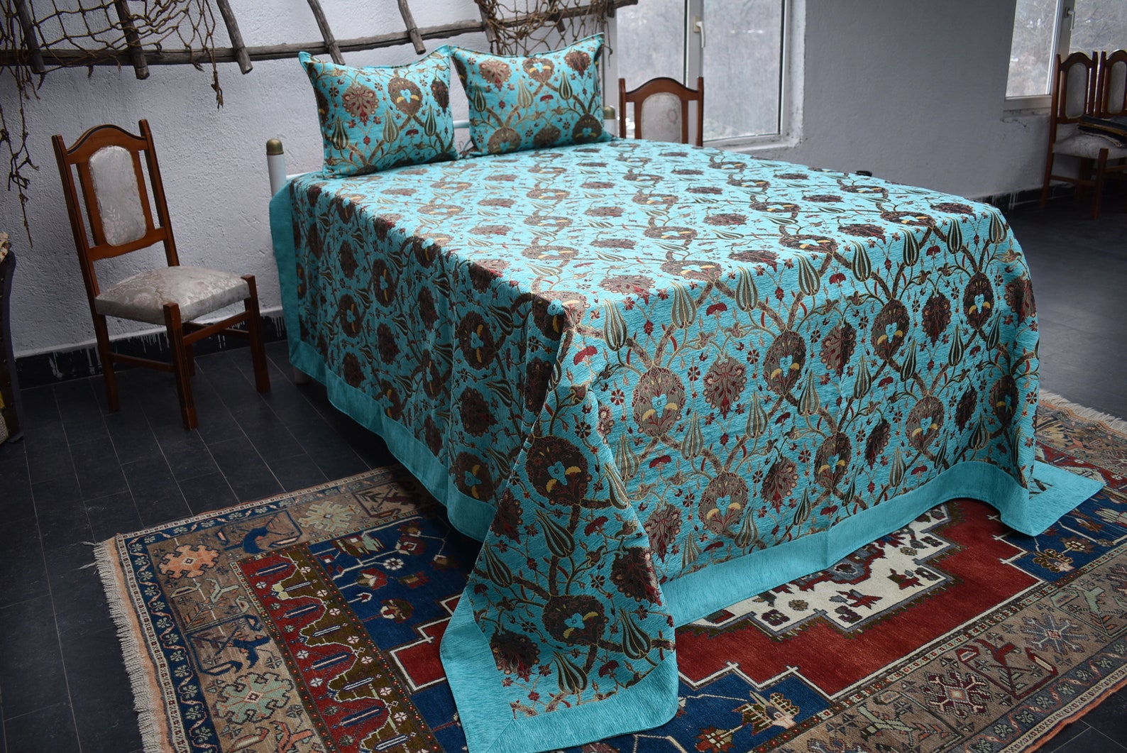 Gorgeous Blue Color King Size Decorative Turkish Bedding Set - Etsy