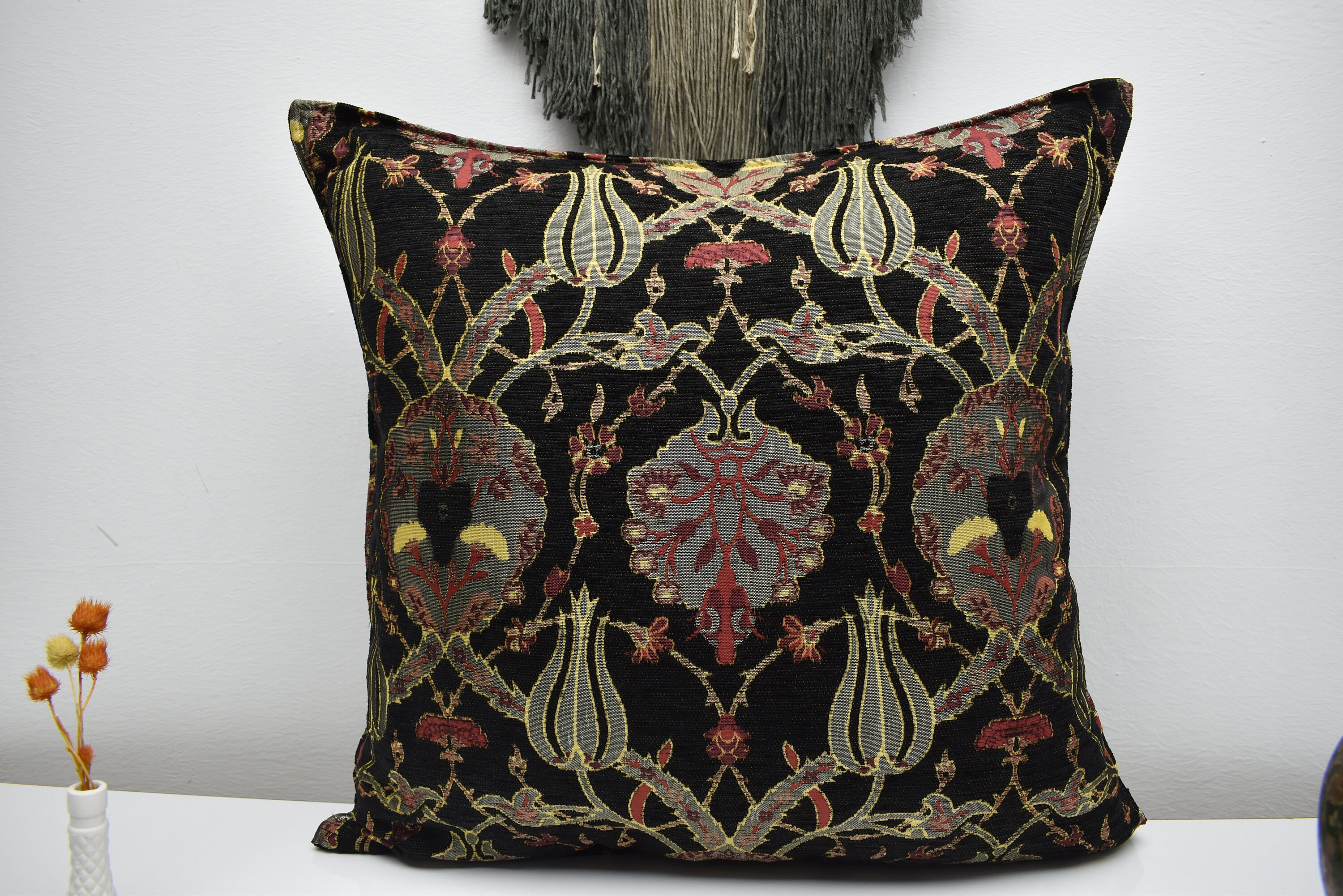 Boho decor black color 24 inch x 24 inch throw pillow cover | Etsy