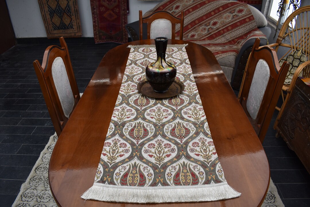Beige Table Runner 17 Inch X 55 Inch Bohemian Tulip Design Table Runner ...