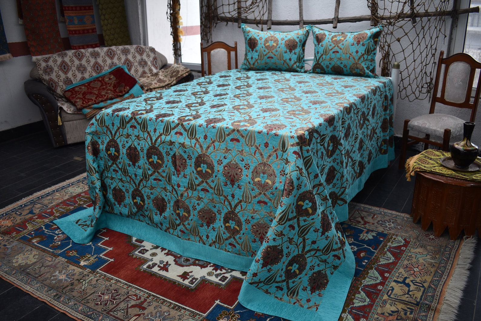 Gorgeous Blue Color King Size Decorative Turkish Bedding Set - Etsy