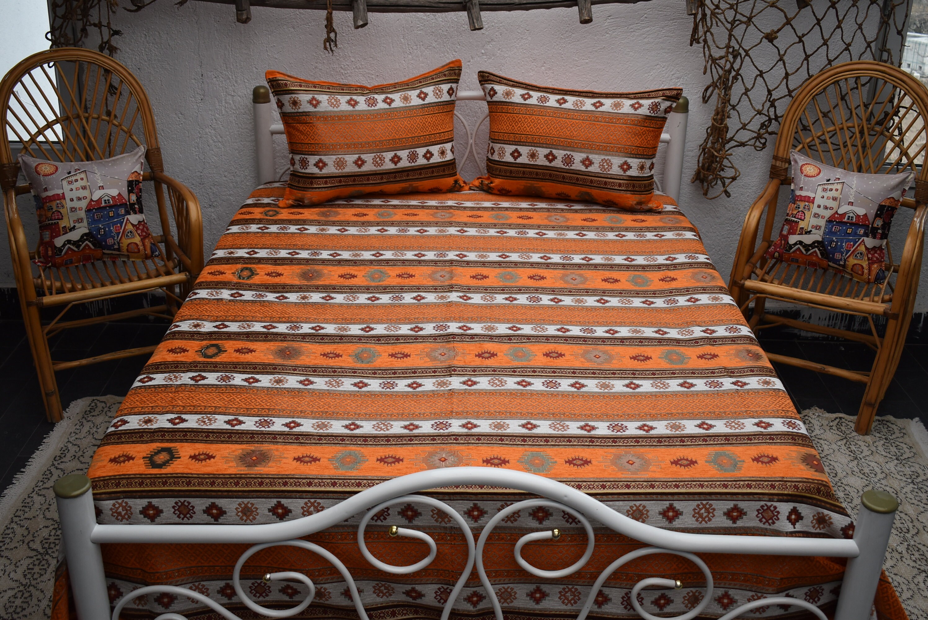 Lovely Orange Color 3 Piece Bedding Set Chenille Fabric | Etsy