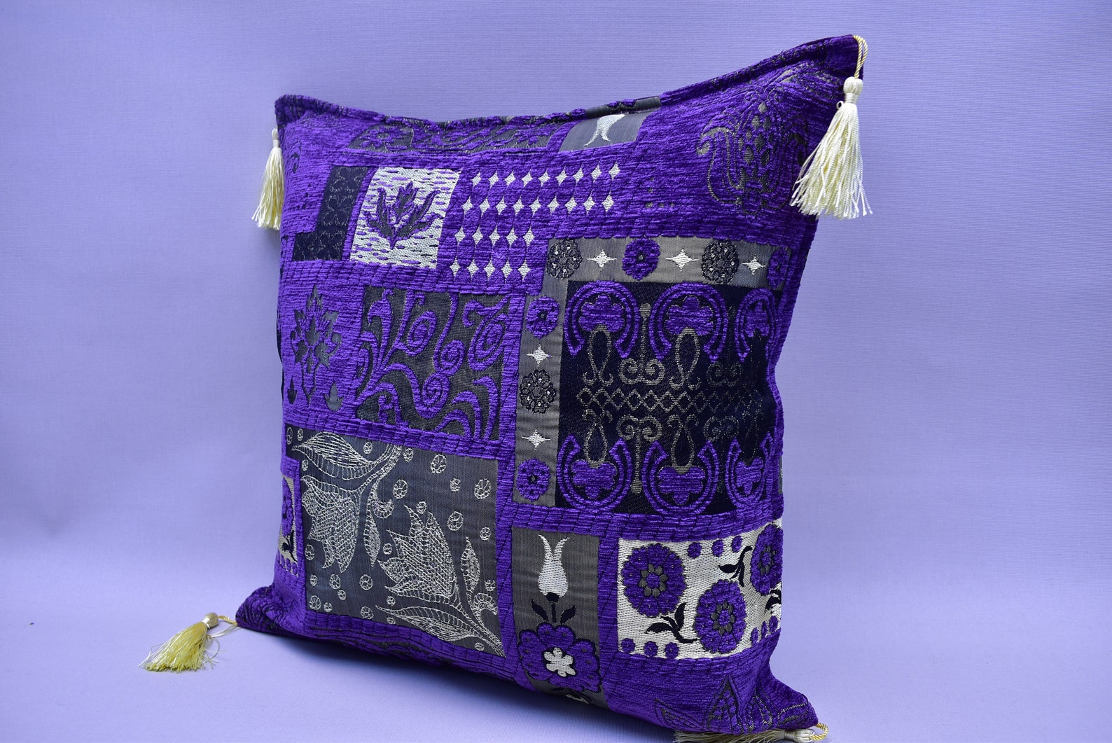 Unique Purple Color Embroidered Fabric Pillow Cover Decorative - Etsy