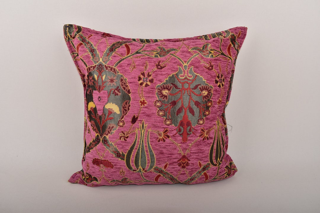 Magenta Color Turkish Corner Pillow Cover 17 X 17 Inch Tulip Design ...