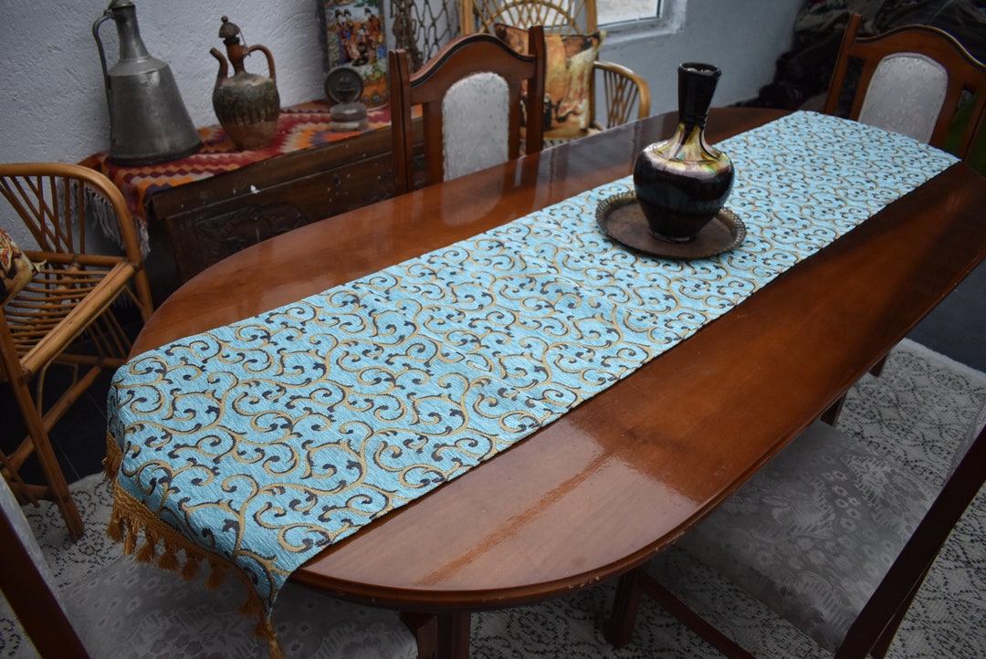 Beautiful Blue Color Floral Pattern Table Runner Decorative Table ...