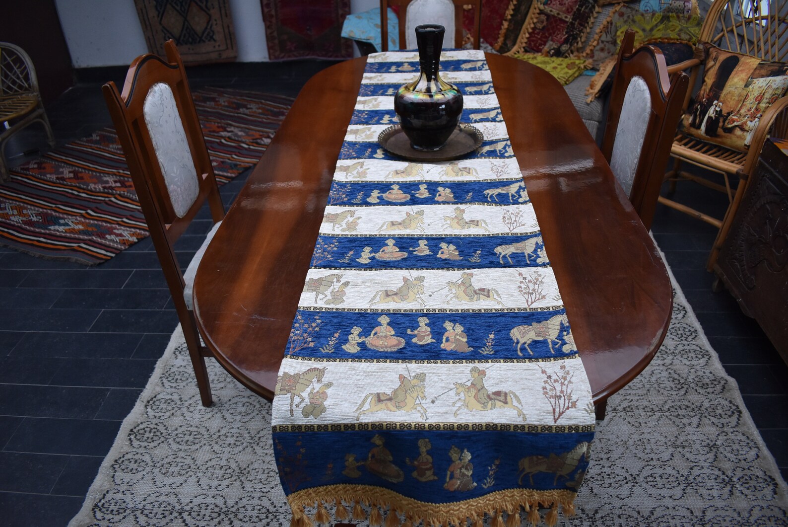 Turkish Designer Navy Blue Color Decorative Table Runner Boho | Etsy