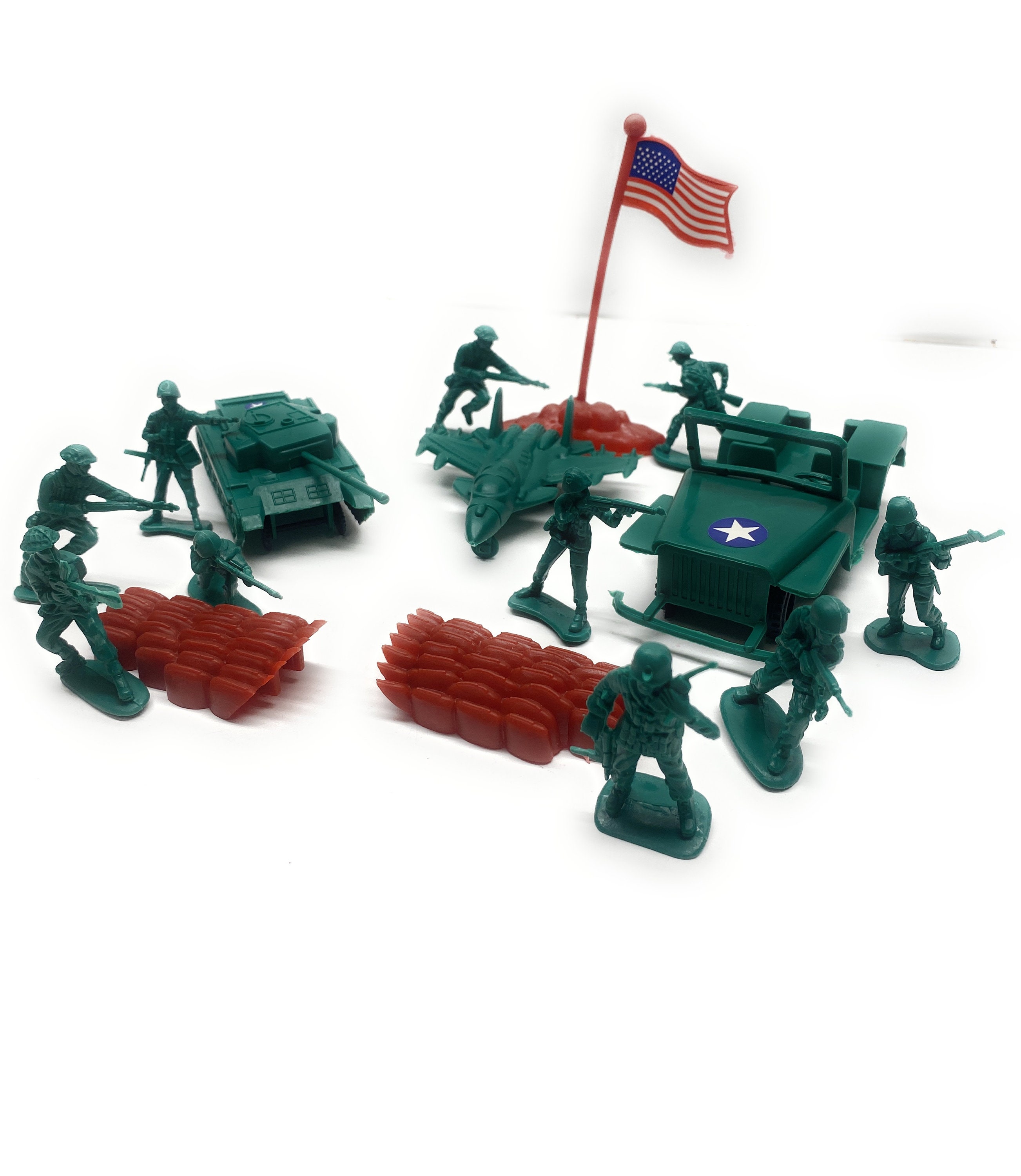 16 Pcs 2" Plastic Military Army Men Soldiers Action Figures Green Tank ...