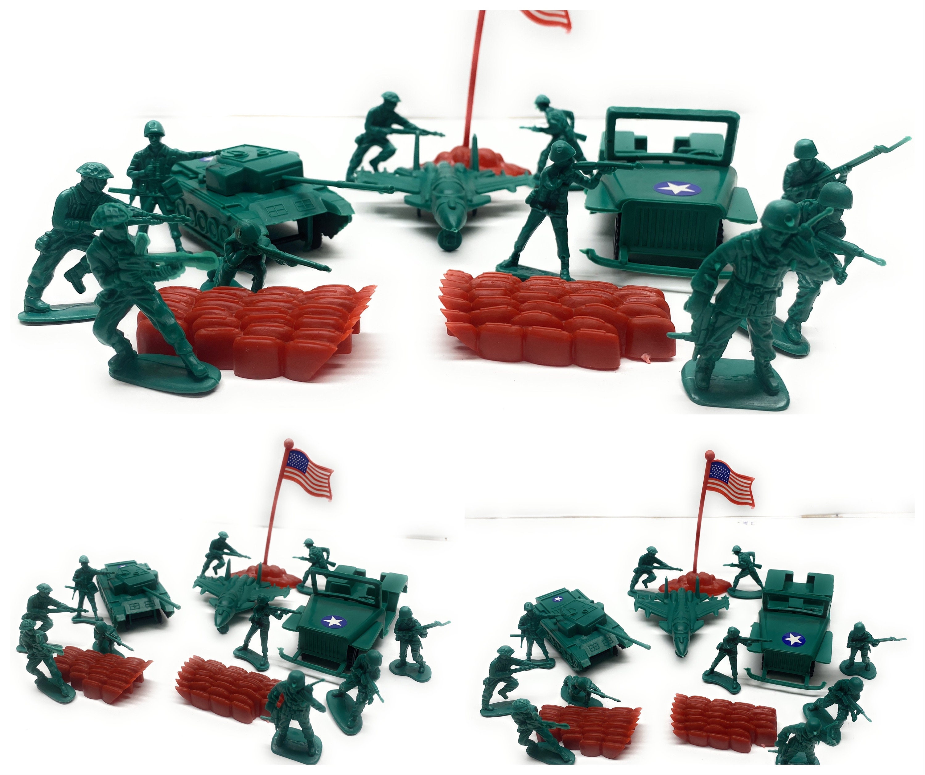 16 Pcs 2" Plastic Military Army Men Soldiers Action Figures Green Tank ...