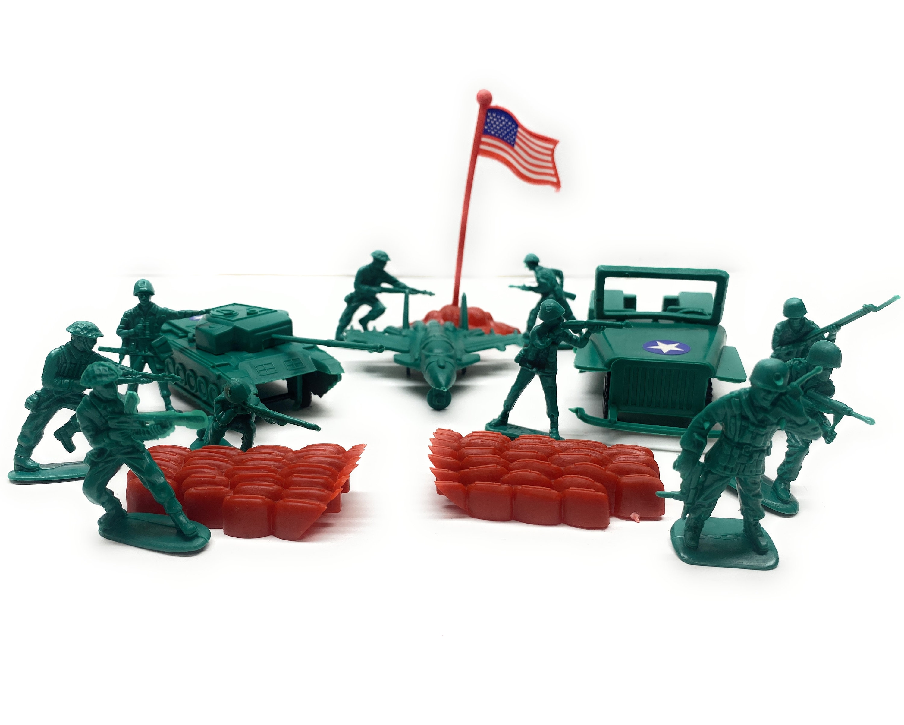 16 Pcs 2" Plastic Military Army Men Soldiers Action Figures Green Tank ...