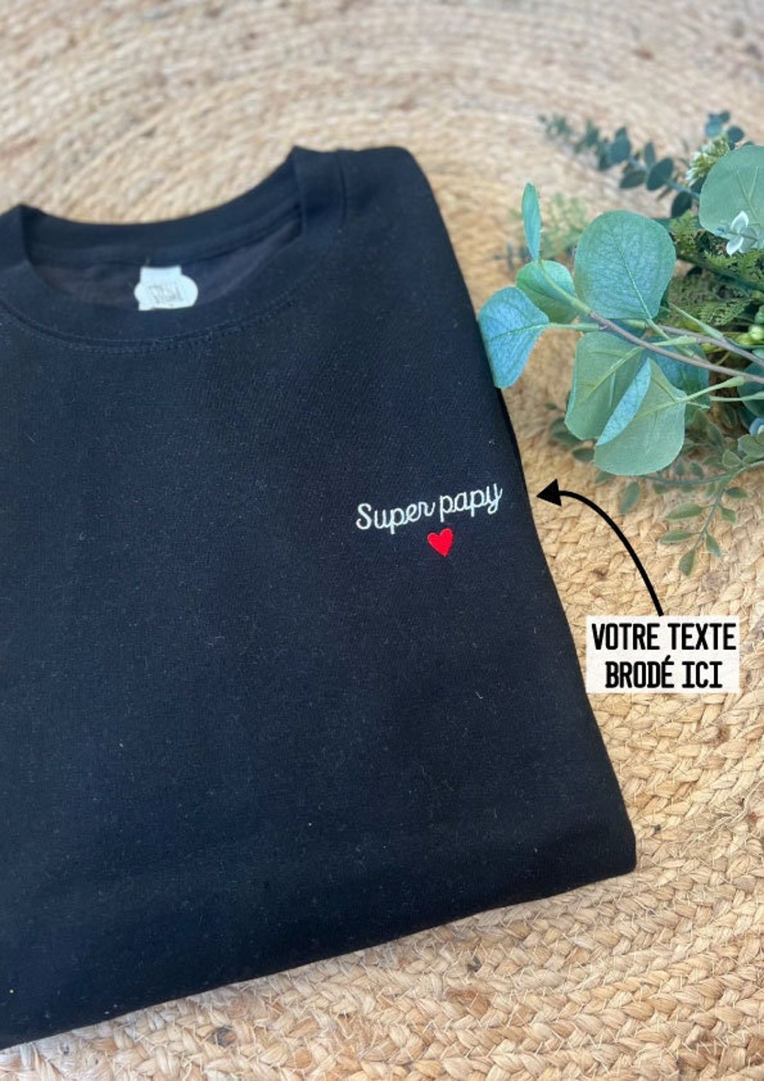 Pull brodé main personnalisé unisexe - Sweatshirt super papy avec coeur ...