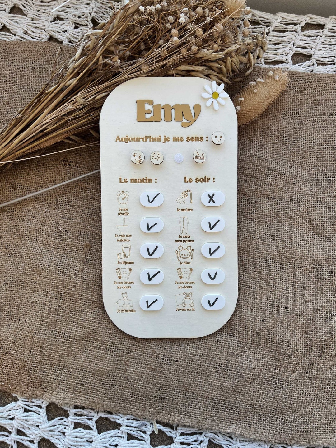 Tableau des émotions et de routine en bois - Marguerite - Cadeau enfant ...