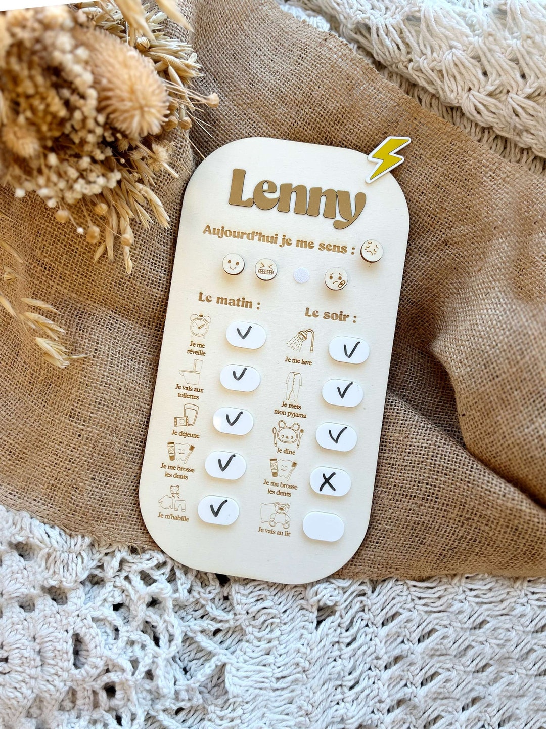 Tableau des émotions et de routine en bois - éclair - Cadeau enfant ...