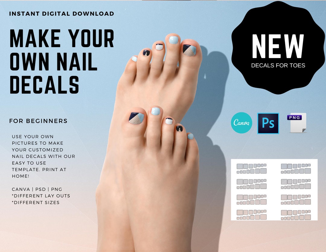 Toe Nail Decal Template | Digital Download | Make Your Own Toe Decals ...