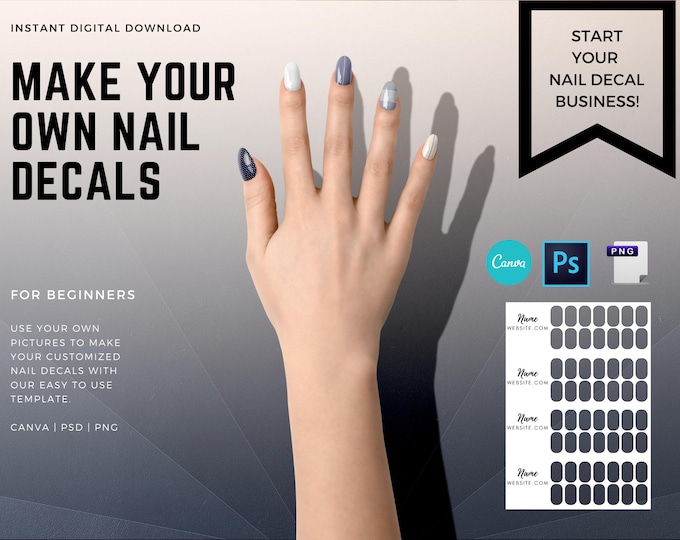 Nail Decal Template Digital A4 Size Instant Download 4 Customizable ...