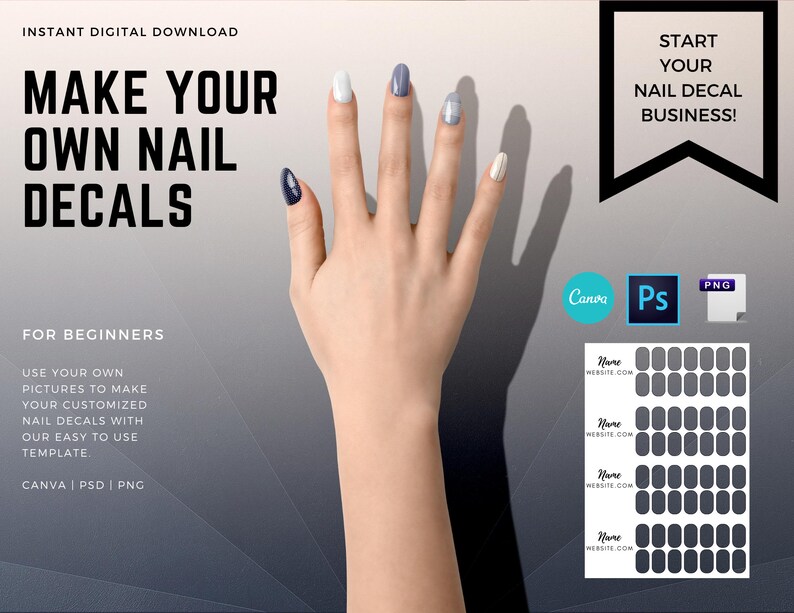 Customizable Nail Decal Template: DIY Nail Art (digital Download) - Etsy
