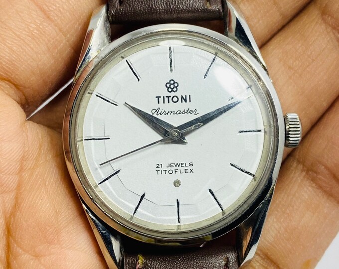 Vintage Titoni Airmaster 21J Titoflex White Dial Hand Winding Mens ...