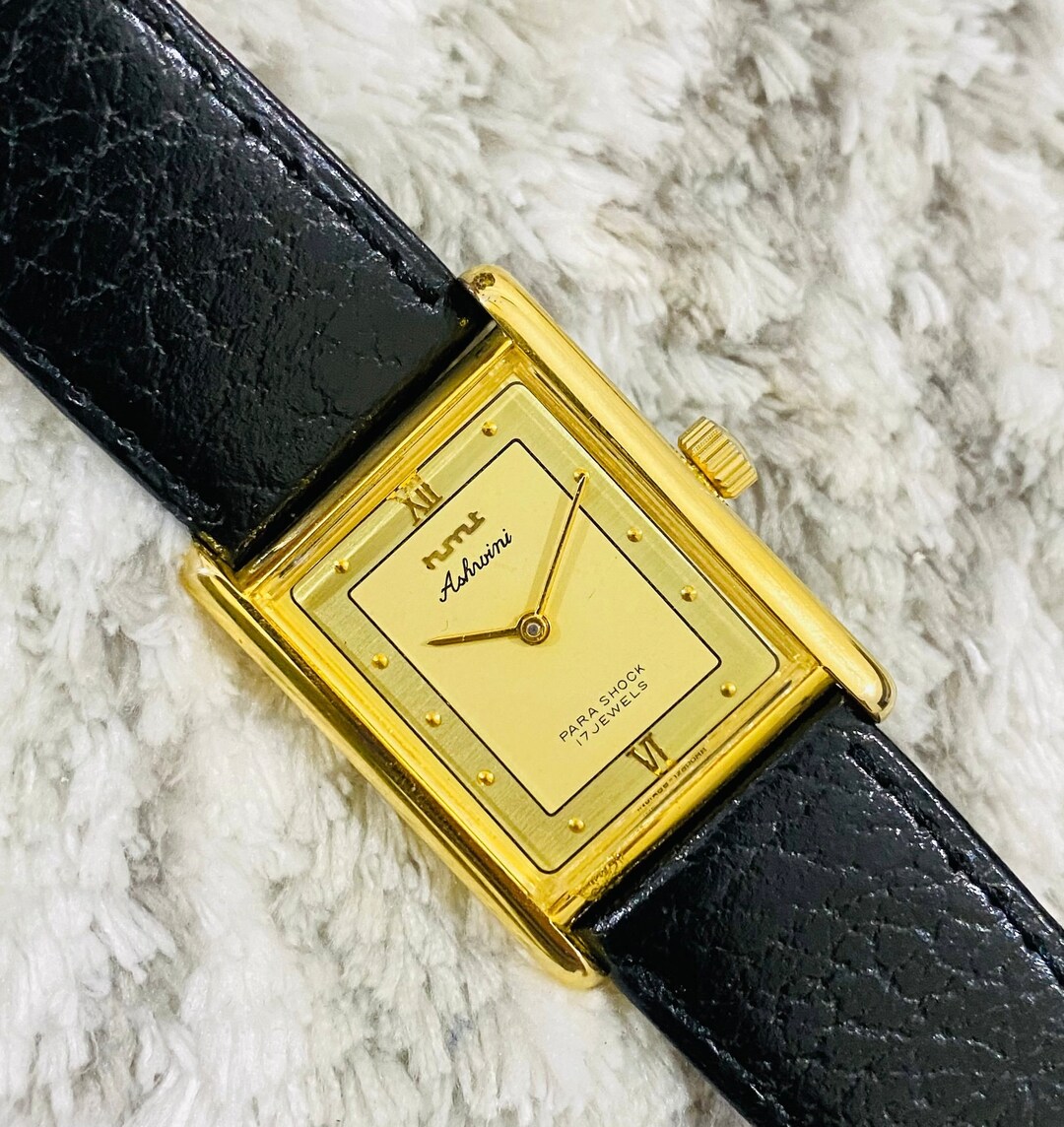 Vintage HMT Ashwini Tank Golden Dial Gold Plated Hand Winding 17jewels ...