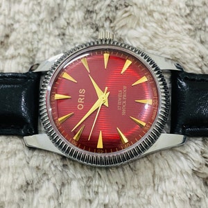 Rare Vintage ORIS Red Dial Hand Winding FHF Movement ST-96 Swiss Mens ...