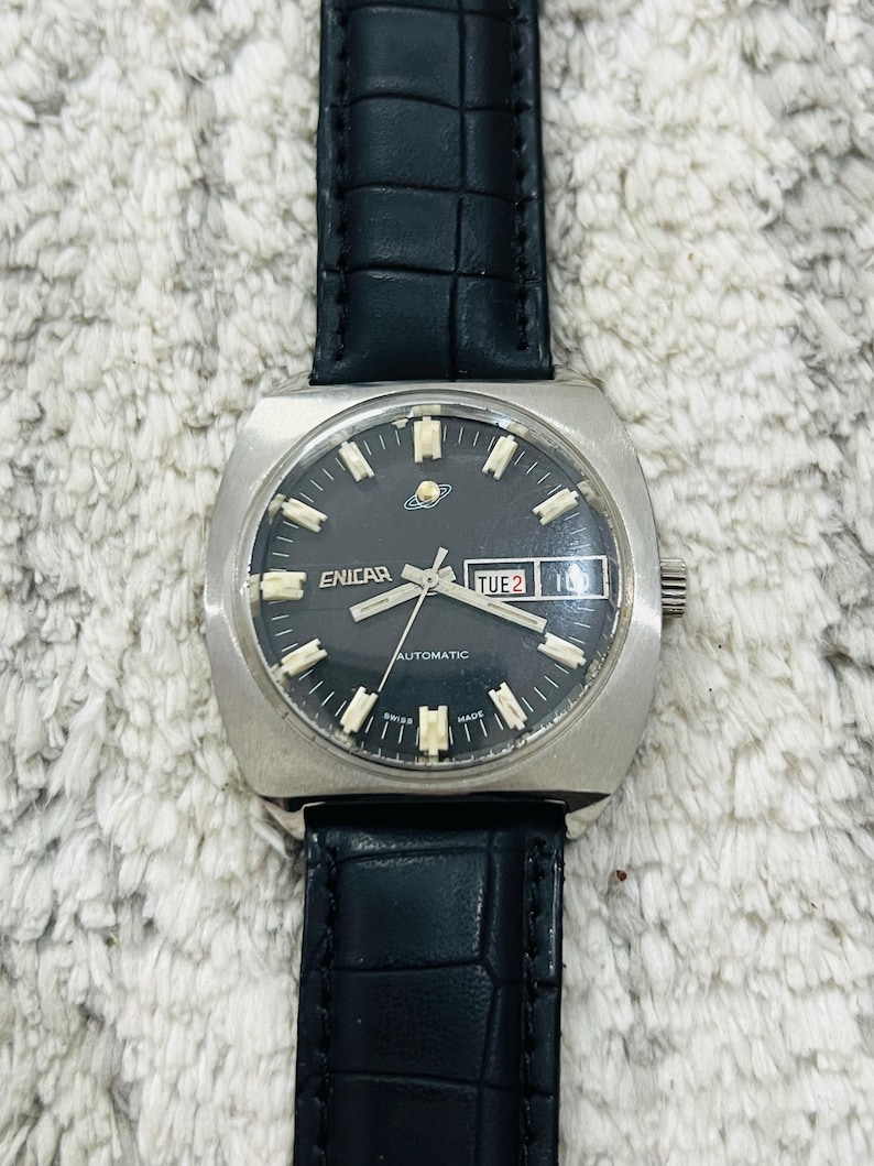 Vintage Enicar Automatic Black Dial Date/day Swiss Made Men’s Wrist ...