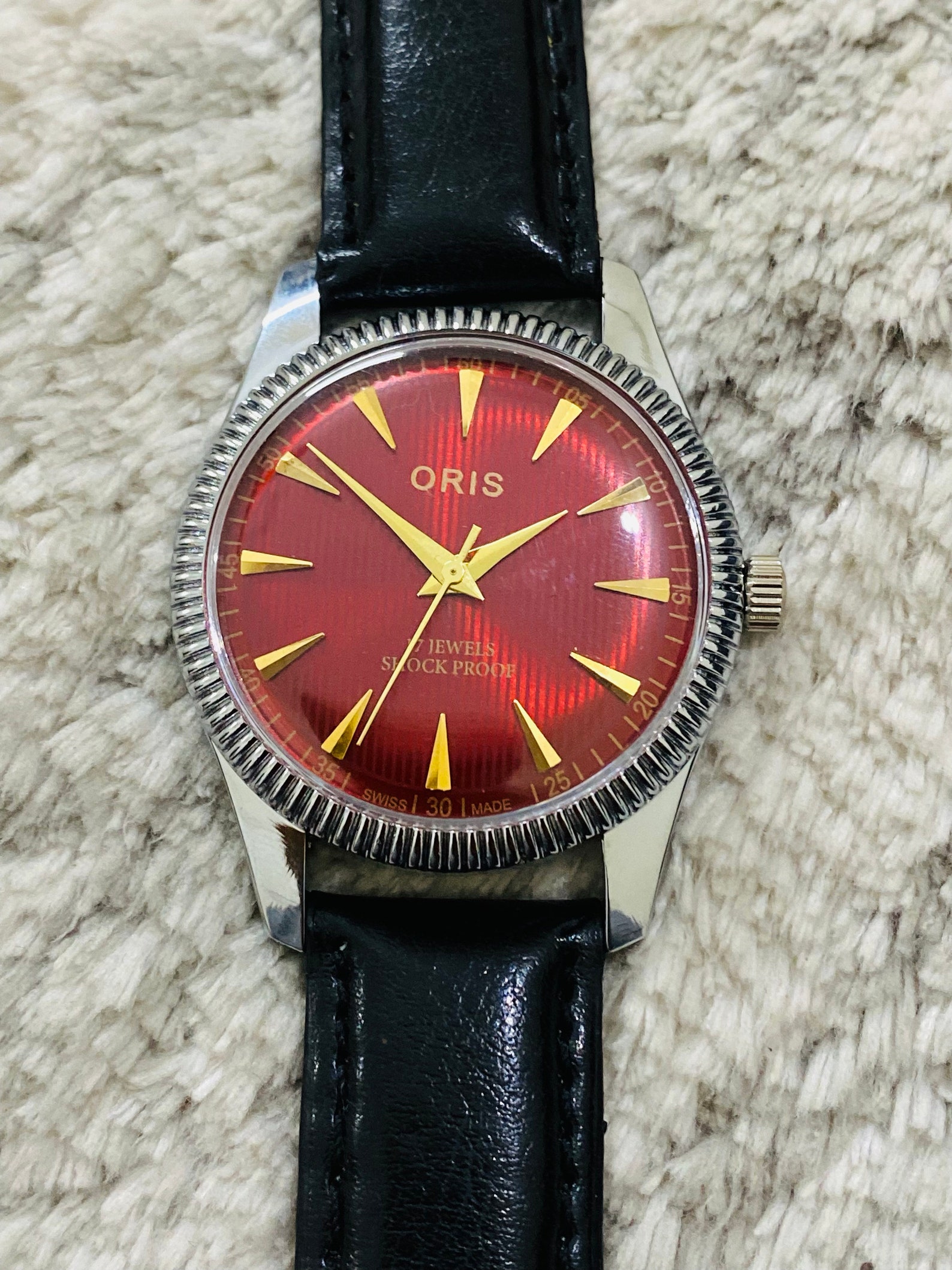 Rare Vintage ORIS Red Dial Hand Winding FHF Movement ST-96 Swiss Mens ...