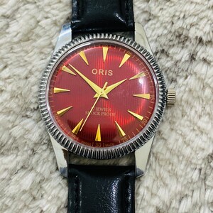 Rare Vintage ORIS Red Dial Hand Winding FHF Movement ST-96 Swiss Mens ...