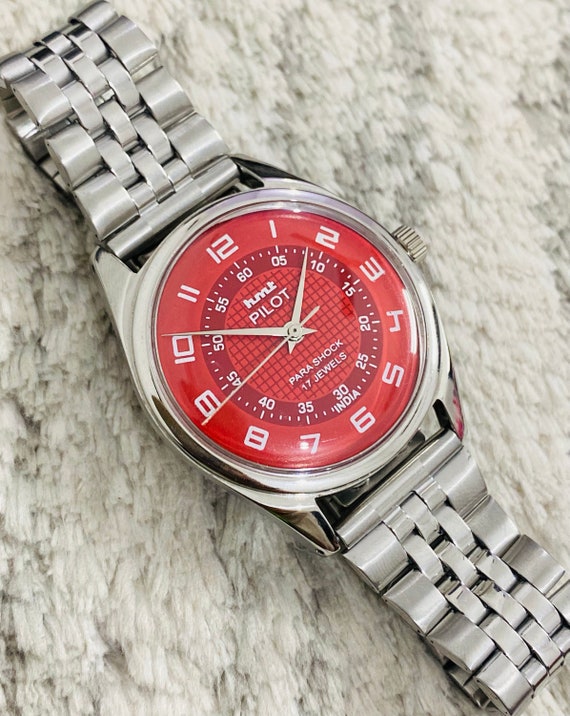Vintage HMT Pilot Mechanical Handwinding Red Dial 17J… - Gem