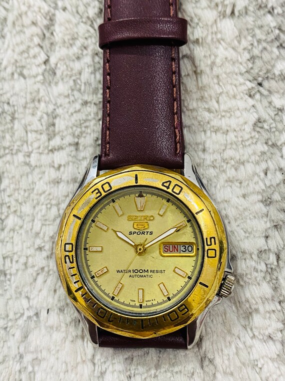 Vintage Seiko 5 Sports 100m Automatic Golden Dial Wit… - Gem