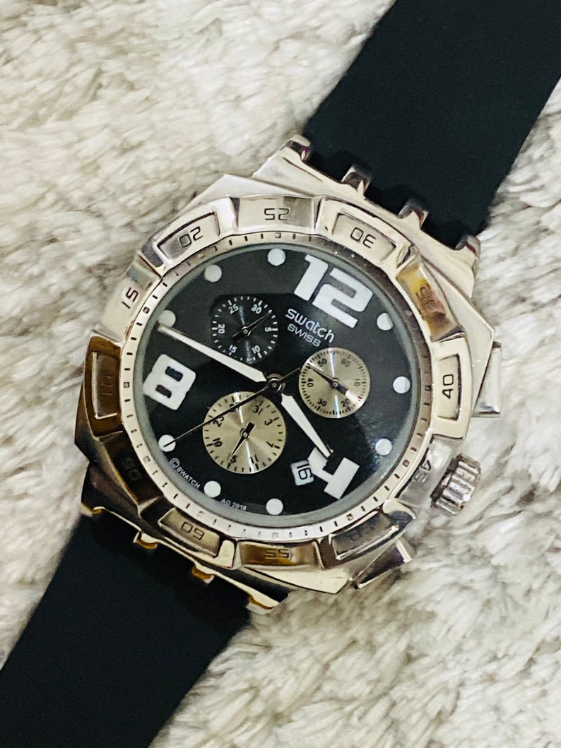 Swatch Irony Quartz Chronograph Rotating Bazel Swiss Made Men’s Watch ...