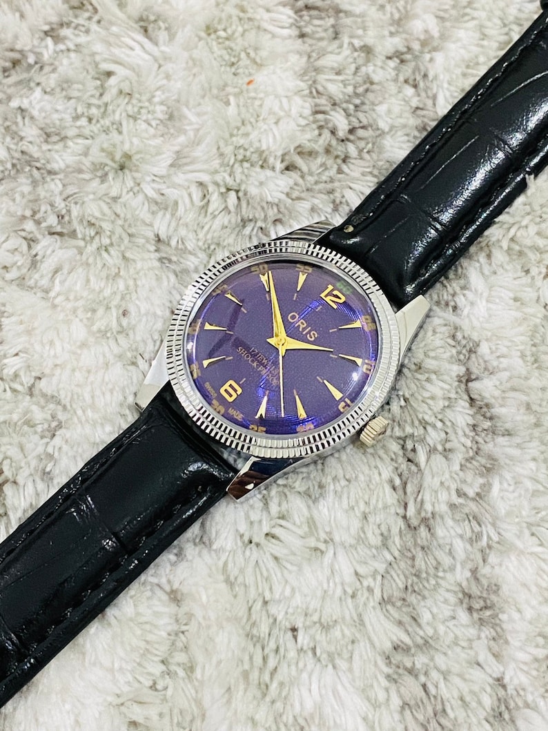 Rare Vintage ORIS Purple Dial Hand Winding Wrist Watch Men's Gents FHF ...