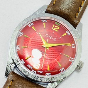 Rare Vintage ORIS Red Dial Mechanical Hand Winding FHF Movement ST-96 ...
