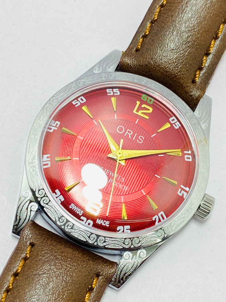 Rare Vintage ORIS Red Dial Mechanical Hand Winding FHF Movement ST-96 ...